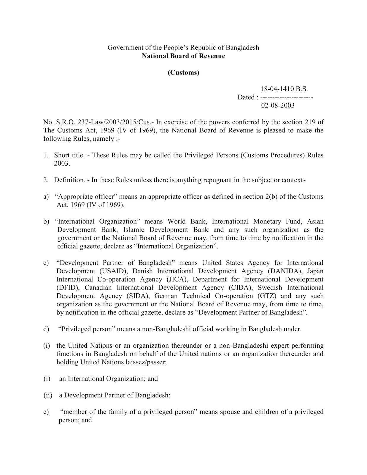 Documentation of Customs,Import and Export : Privileged Persons ...