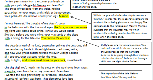 Duffy Poem Analysis : Before You Were Mine