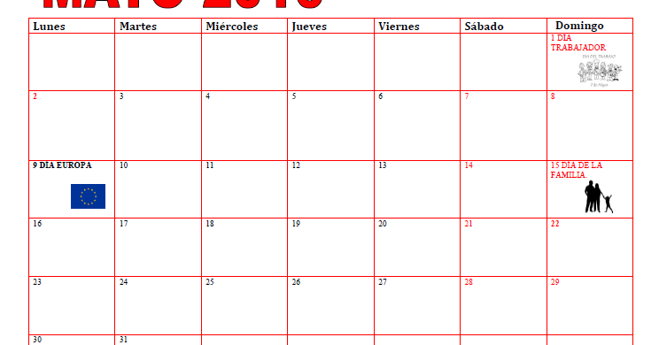 ROCIO OLIVARES. EL AULA DE PT.: CALENDARIO. MAYO 2016.