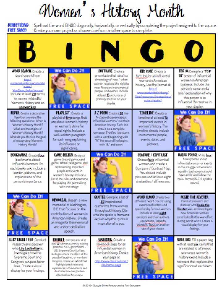 Middle School Mob: BINGO Project Menu Boards