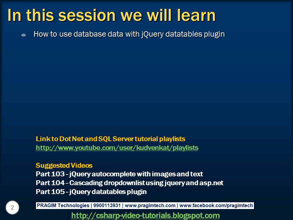 Sql Server Net And C Video Tutorial Jquery Datatables Get Data From