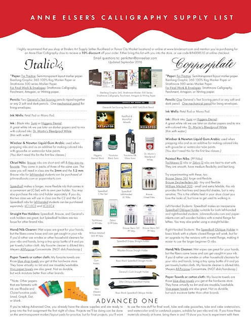 Anne-Davnes Elser: Calligraphy Supply Lists