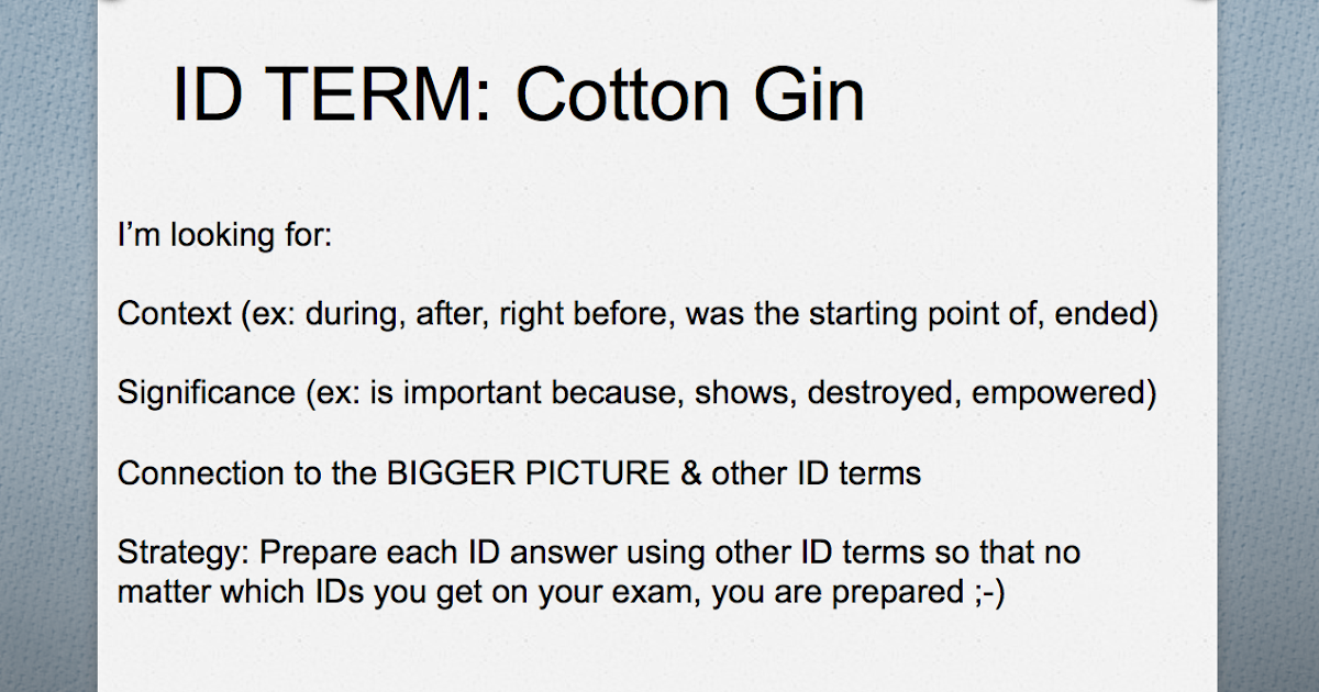 History etc: Sample ID answers to help you prepare for Exam #1