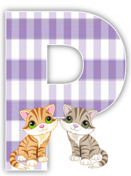 Aflabeto de gatos en fondo cuadriculado morado. - Oh my Alfabetos!