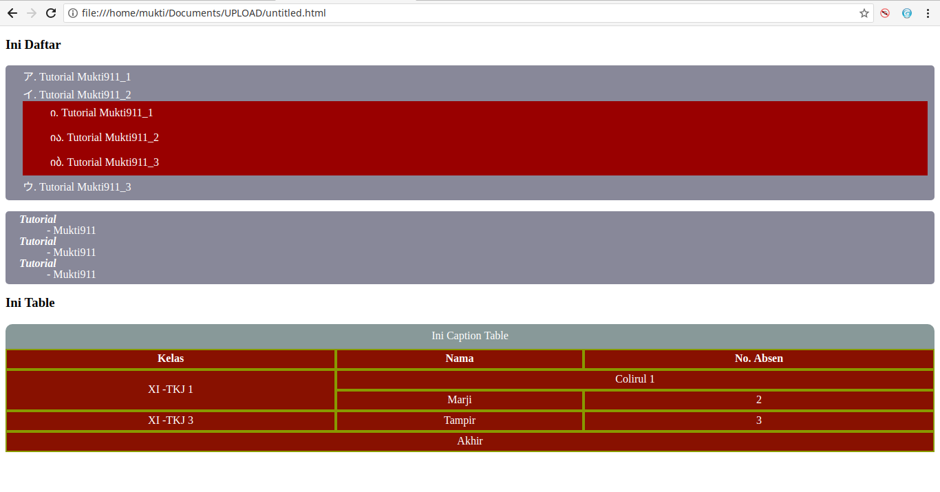 Bosok Artikel: Cara Buat List dan Tabel Sederhana HTML & CSS | Mukti911