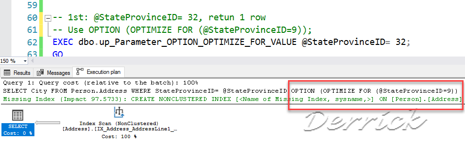 德瑞克:sql Server 學習筆記 Sql Server Parameter Sniffing Option Optimize For Value 6236