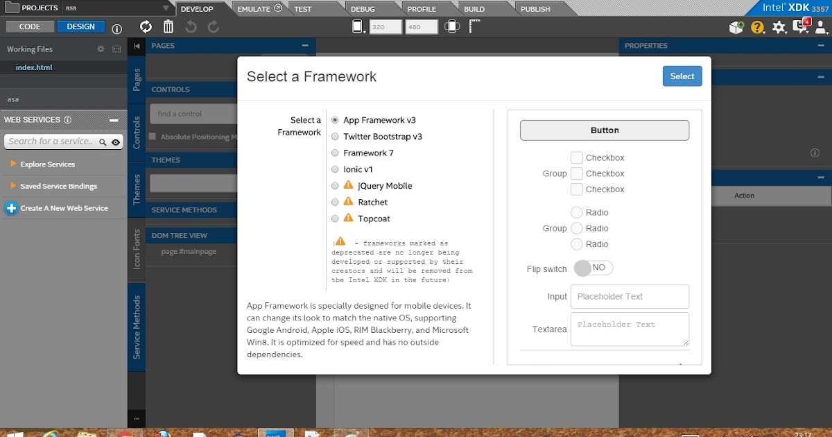 INTEL XDK TUTORIALS: SELECT FRAMEWORK