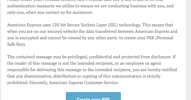 Account Alert: Personal Safe Key (PSK) (American Express Phishing) | Scam