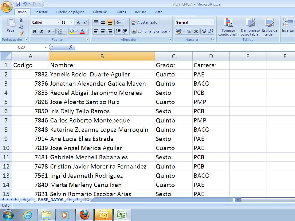 Aprendamos como usar Excel: SISTEMA DE ASISTENCIA
