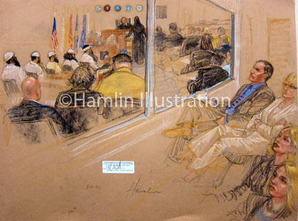 Janet Hamlin Illustration: 911 arraignment in Guantanamo- sketches