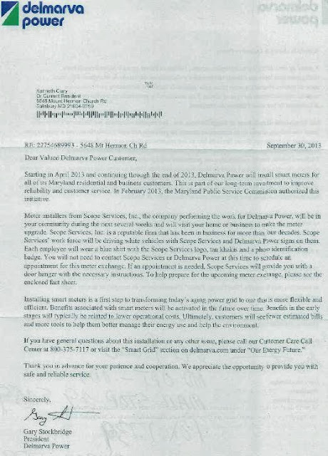 Salisbury News: Delmarva Power, Smart Meter Letter