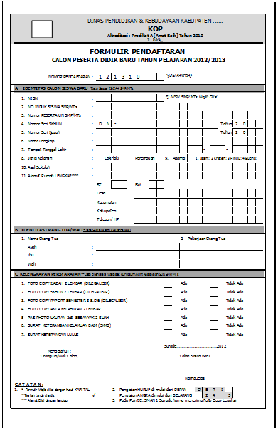 FORMAT FORMULIR PENERIMAAN PESERTA DIDIK BARU [PPDB/PSB] | Silabus RPP ...