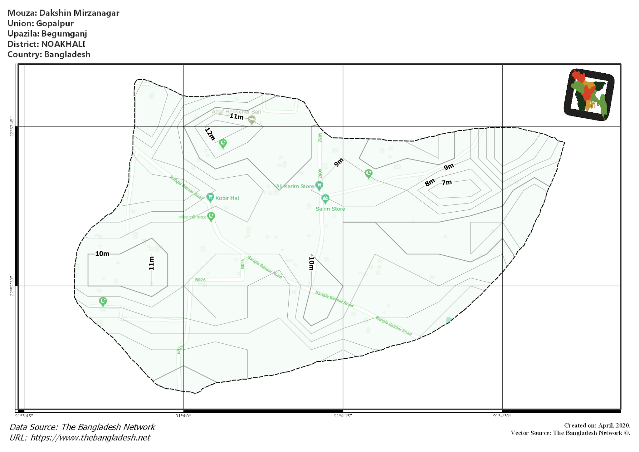 Map of Dakshin Mirzanagar Mouza, Begumganj, Noakhali