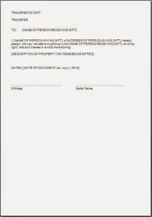 Transfer of Gift Declaration Letter Format
