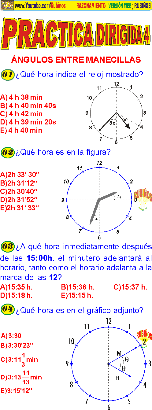 ÁNGULOS CON AGUJAS DEL RELOJ PROBLEMAS RESUELTOS DE CRONOMETRÍA