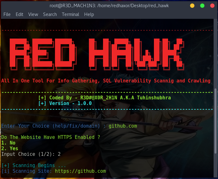 RED HAWK - All In One Tool For Information Gathering, SQL Vulnerability ...