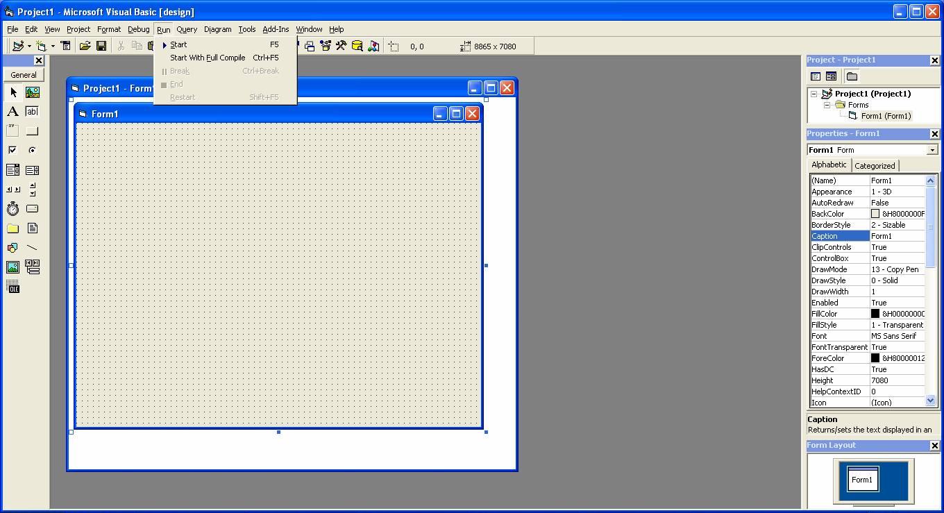 Run Menu of Visual Basic 6.0