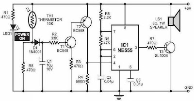 latest Simple Fire Alarm with Thermistor and NE555 circuit schematic ...