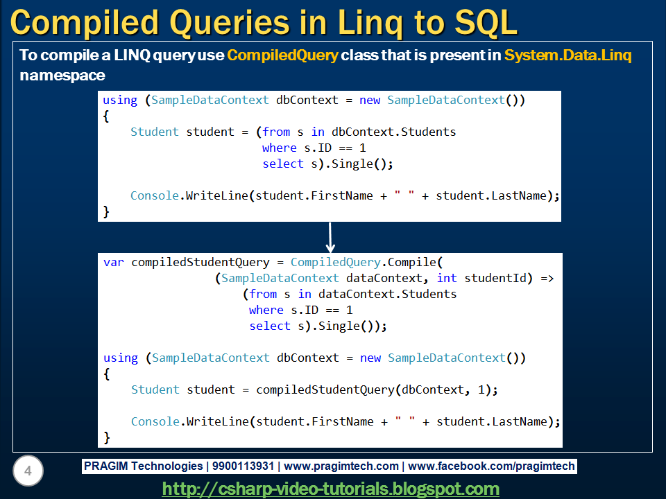 Sql Server Net And C Video Tutorial Part 13 Compiled Queries In Linq To Sql