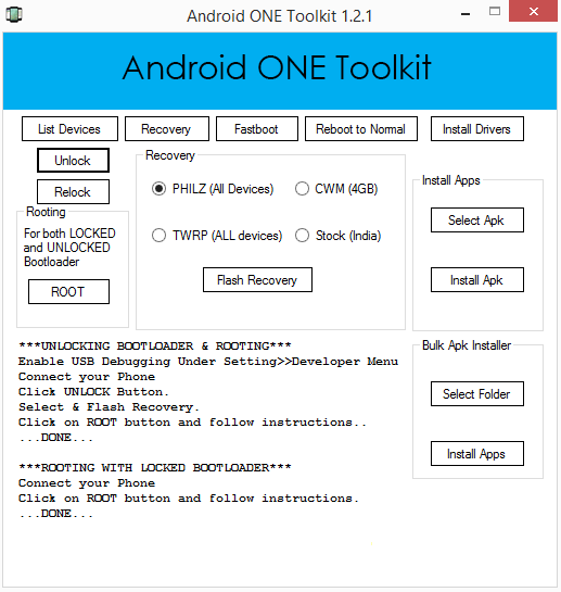 Android One Toolkit Oneclick Rootrecoveryunlockrelock Bootloader Flashing Room