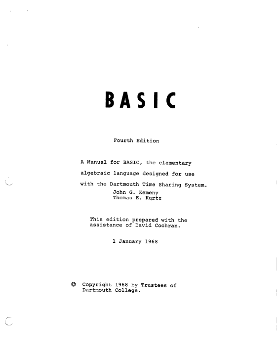 The Calculator Lab Darmouth Basic Beginners All Purpose Symbolic Instruction Code