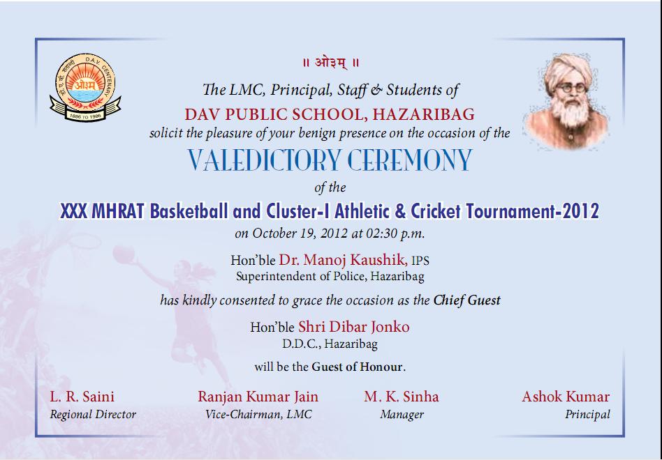 DAV Public School, Hazaribag: Invitation of Opening and Closing ...
