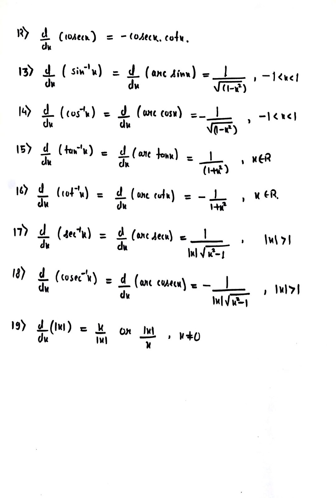 STANDARD DERIVATIVES AND THEOREMS