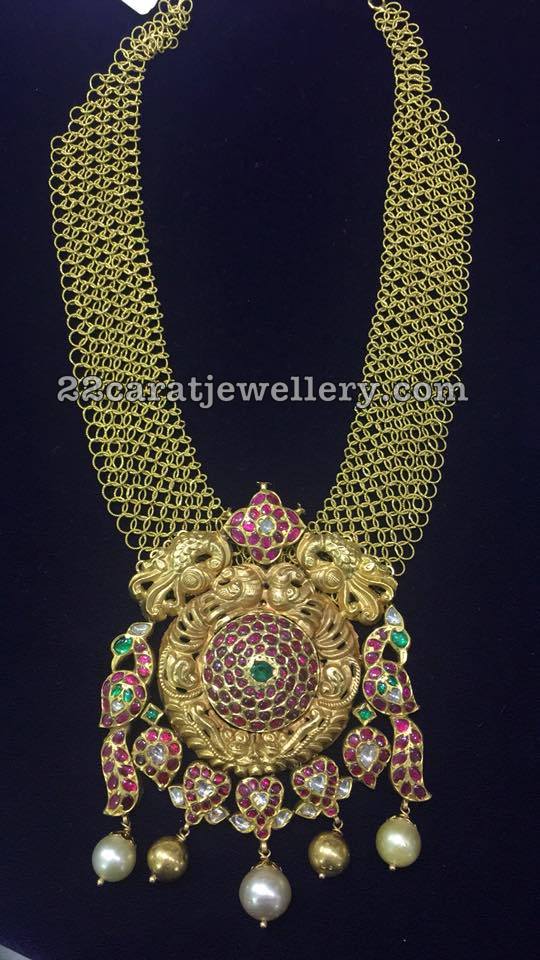 Fancy Mesh Necklace with Nakshi Pendant - Jewellery Designs