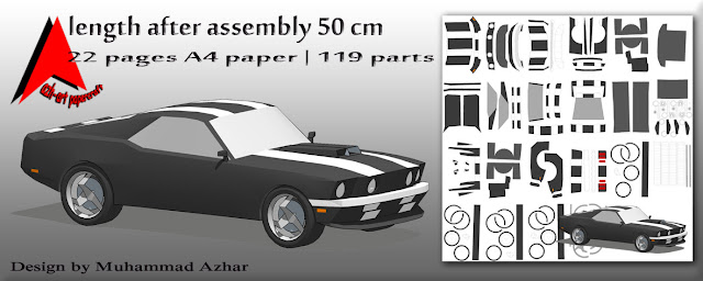 Papercraft Premium: Papercar Inspired by Ford Mustang GT 1968 (Black)