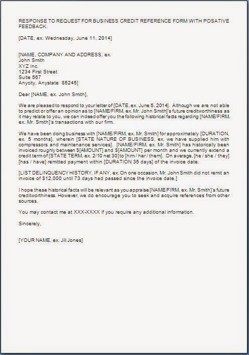 Credit Reference Response Letter