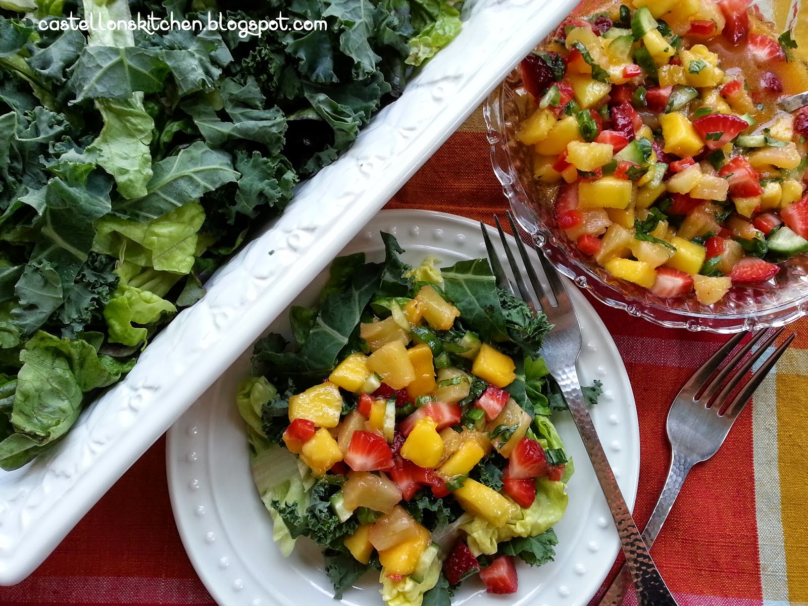 Castellon's Kitchen: Kale Salad with Strawberry Mango Salsa