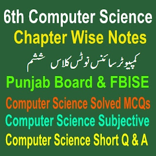 6th Class Computer Science Chapter Three Notes - EASY MCQS QUIZ TEST