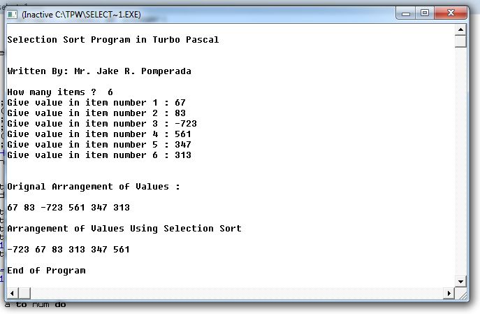 Free Programming Source Codes and Computer Programming Tutorials: Selection Sort in Turbo Pascal