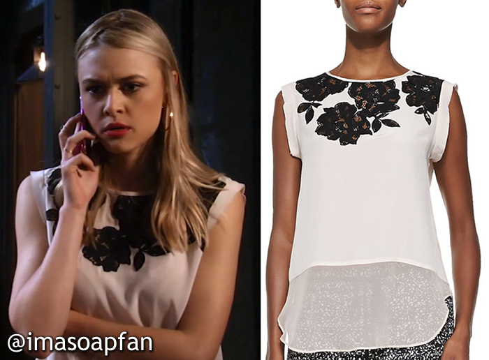 Kiki Jerome's Cream Silk Top with Black Lace Floral Appliques - General ...