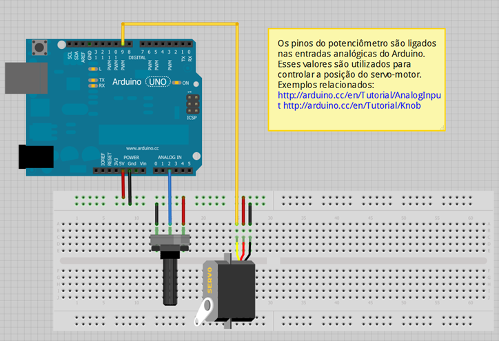 Arduino + servo motor + potenciômetro