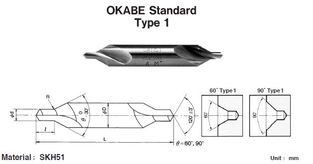 Kcrautoparts2013: OKABE , Center Drills , ดอกเจาะนำศูนย์ , 60 องศา , 90 องศา , HSS. SKH-51 ...