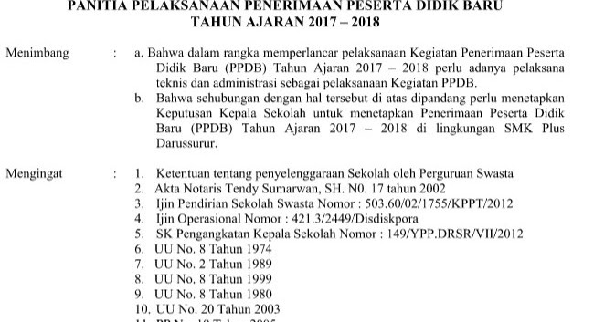 Contoh SK Panitia PPDB SD 2017 Format Microsoft Word - PPDB (Penerimaan ...
