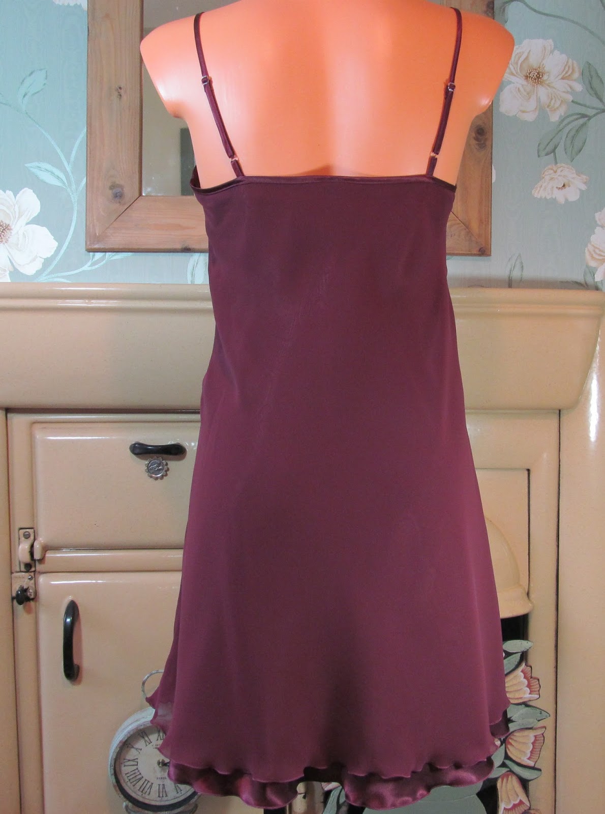 Vintage maroon floaty satin gloss chiffon overlay full slip nightie ...