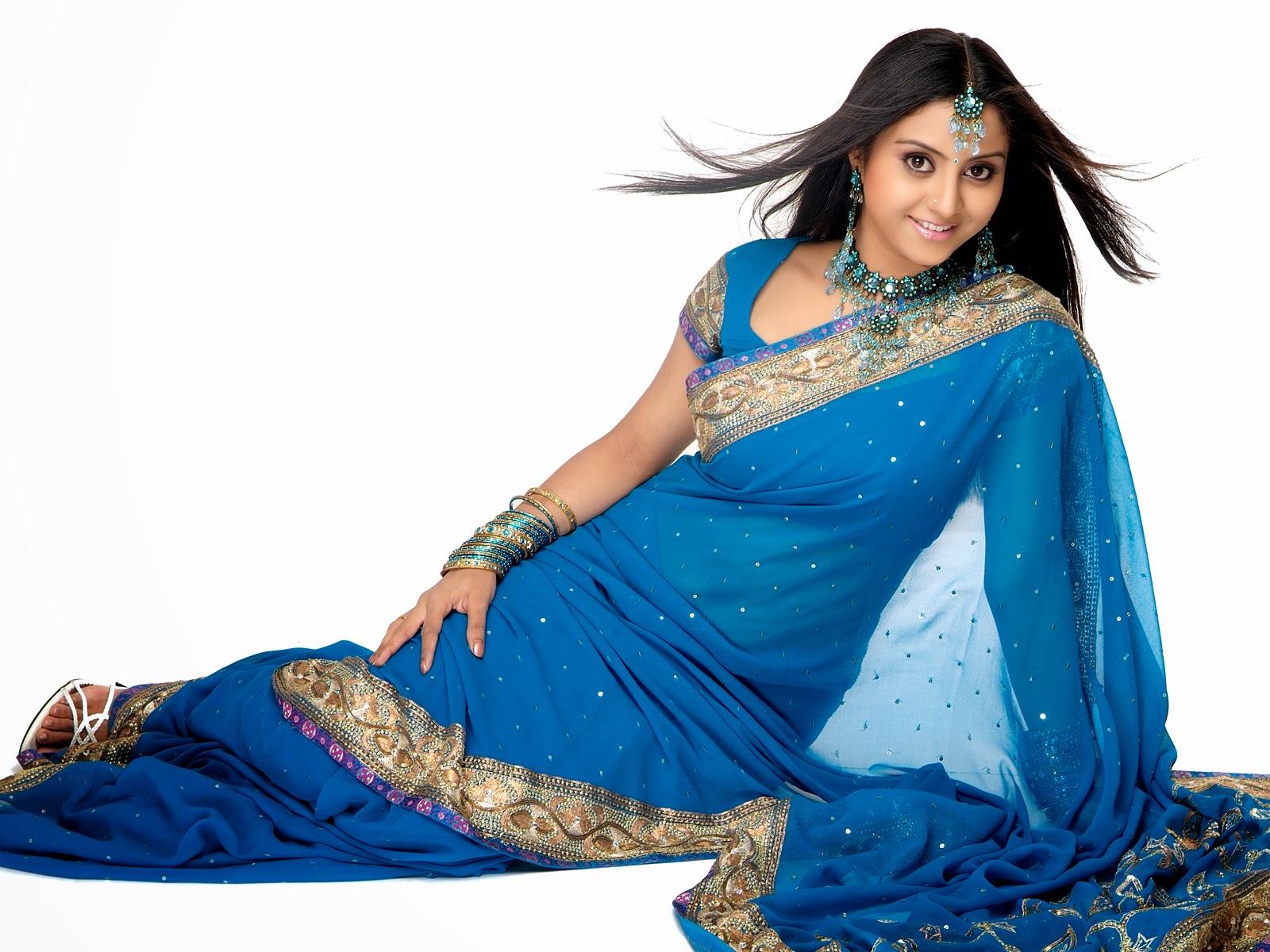 Actress Sunitha Varma Spicy Blue Saree Stills - Cine Gallery