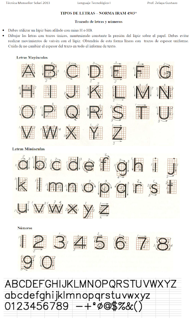 Taller - Nivel 1: TIPOS DE LETRAS – NORMA IRAM 4503*. Trazado de letras ...