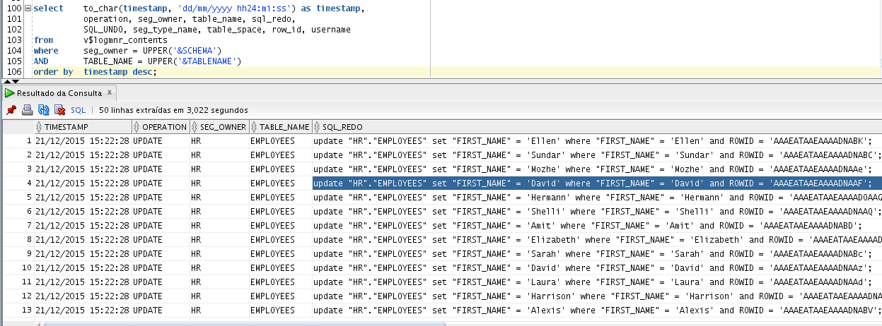 Usando o LogMiner para descobrir quais instruções SQL foram executadas ...