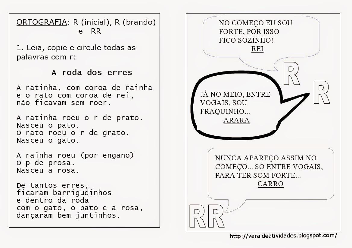 Plano de Aula e atividades de Ortografia - R ou rr - Mundinho da ...
