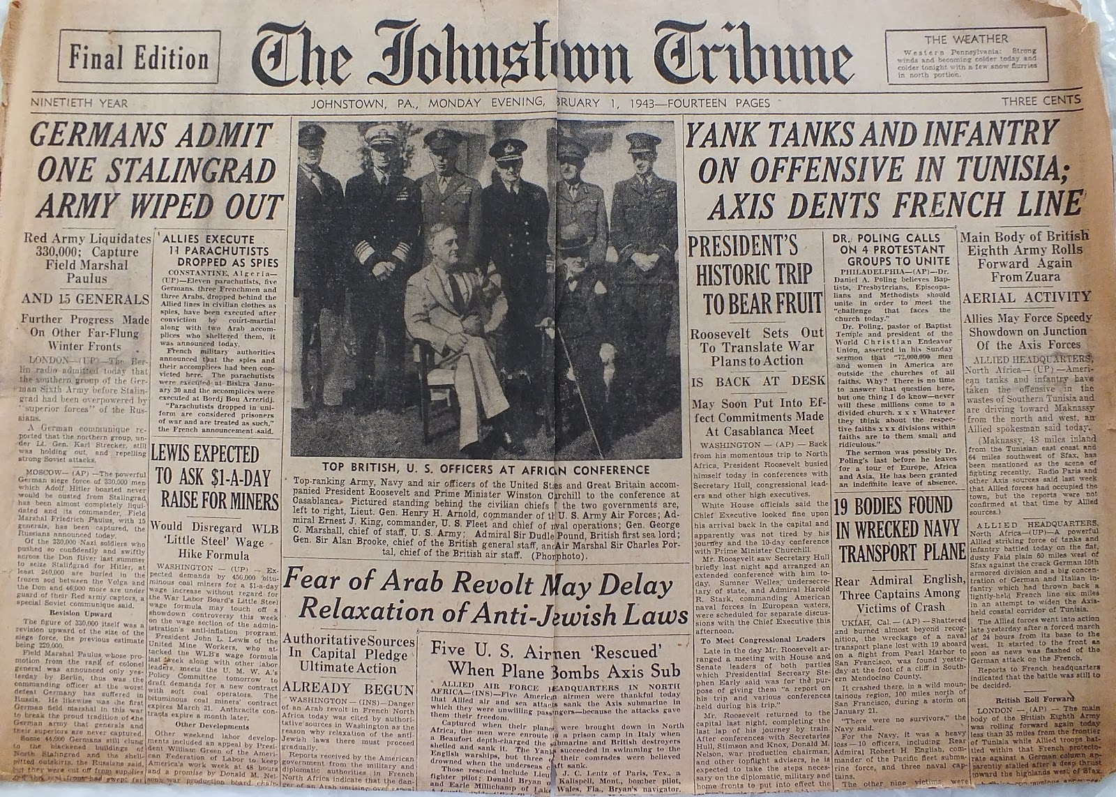 The Johnstown Tribune - WWII: February 1, 1943: GERMANS ADMIT ONE ...