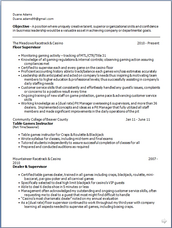 Floor Supervisor Sample Resume Format in Word Free Download