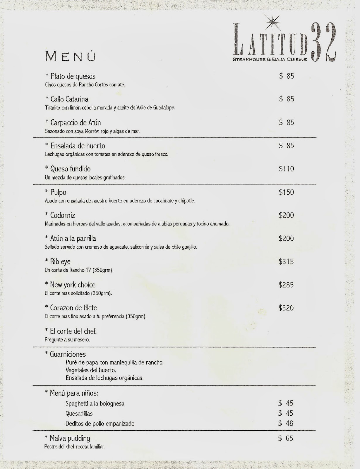 Notas del Valle de Guadalupe: Menu Report - El Cielo