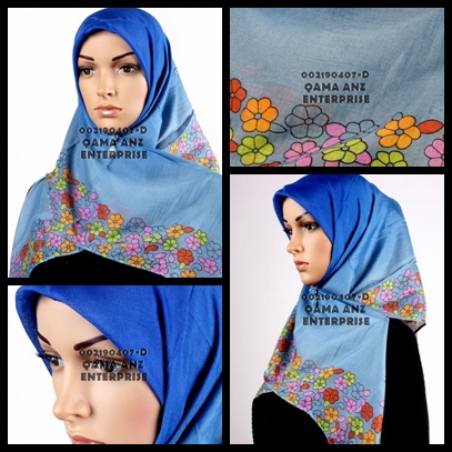 Gaya Tudung Masa Kini: Tudung segiempat : Corak bunga 2tone