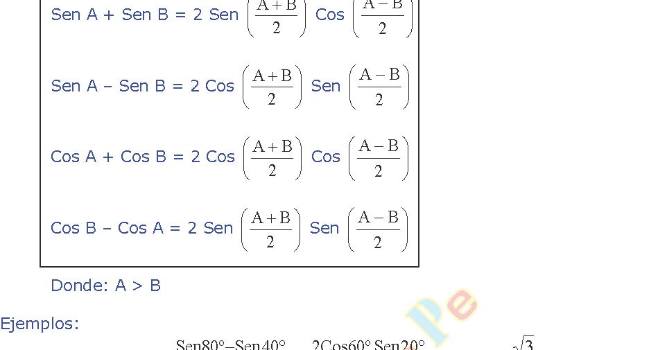 TRANSFORMACIONES TRIGONOMÉTRICAS DE SUMA A PRODUCTO Y DE PRODUCTO A ...
