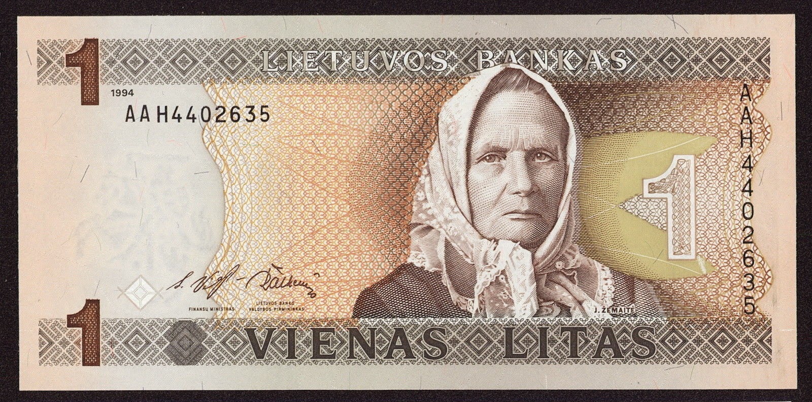 Lithuania 1 Litas banknote 1994 Julija Zemaite|World Banknotes & Coins ...