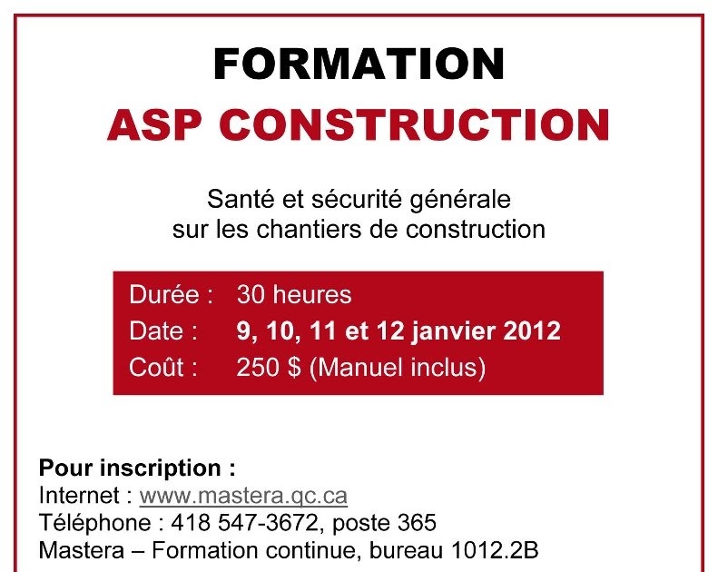 Mastera - Formation Continue du Cégep de Jonquière: ASP construction