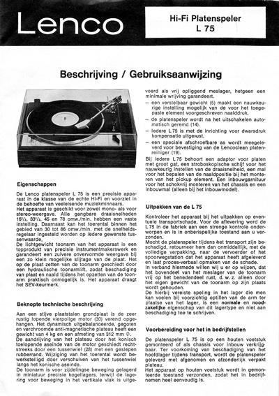 De Audiobewerker: Lenco L75 Handleiding